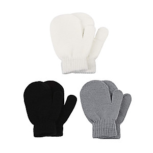 SATINIOR 3 Pairs Toddler Magic Stretch Mittens Little Girls Soft Knit Mitten Baby Boys Winter Knitted Gloves
