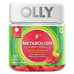 OLLY Metabolism Gummy Rings, Apple Cider Vinegar, Vitamin B12, Chromium, Energy and Digestive Health, Chewable Supplement, Apple Flavor - 30 Count