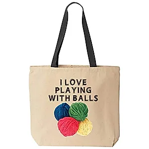 BeeGeeTees I Love Playing With Balls Funny Crochet Knitting Yarn Bag Reusable Knitting Bag