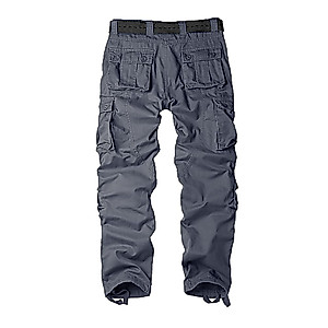 AKARMY Men's Casual Cargo Pants Military Army Camo Pants Combat Work Pants with 8 Pockets(No Belt) Gray 38