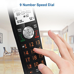 AT&T CL82267 DECT 6.0 2-Handset Cordless Phone for Home with Answering Machine, Call Blocking, Caller ID Announcer, Intercom and Long Range, Black & Wood Grain Finish