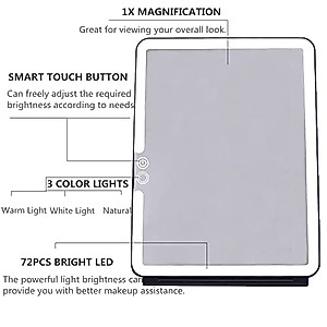 deweisn Folding Lighted Makeup Mirror with 72 LEDs 3 Colors Light Modes USB Rechargable 1800mA Batteries Portable Ultra Thin Compact Vanity Mirror Dimmable Travel Mirror