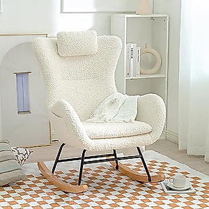 Morhome Upholstered Nursery Rocking Chair-Comfy Glider Rocker with Padded Seat, High Backrest, and Armrests for Living Room Bedroom Offices, White