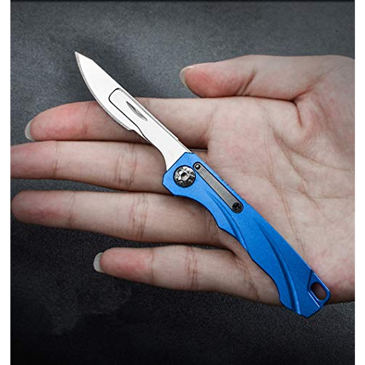 SZHOWORLD Mini EDC Pocket Knife,Aluminium Alloy Handle Carbon Steel Blade Folding Knife with 10 Extra Replaceable Blades,Portable Lightweight and Compact (Blue)