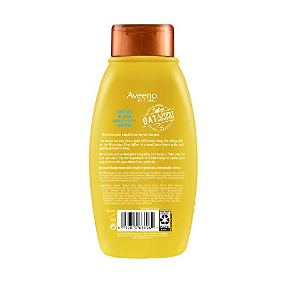 Aveeno Deep Moisturizing Sunflower Oil Blend Shampoo with Oat for Dry Damaged Hair, Dye, Paraben & Sulfate Surfactants Free, 12 Fl Oz