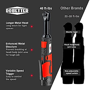 Electric Ratchet Wrench 3/8 Cordless Ratchet Wrench Set, Extended 55 N·m Battery Powered Ratchet Tool with 1 Hand Tool, 7 Sockets, 2 Screwdrivers, 1 Extender, 1/4" Adapter Dobetter-DBCRW12L