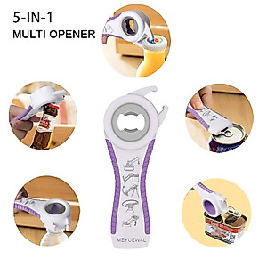 MEYUEWAL 5-in-1 Multi-Functional Bottle, Jar, and Can Opener with Silicone Handle for Children, Elderly, and Arthritis Sufferers (Blue)