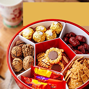 YARNOW Plastic Serving Tray for Dried Nuts, Red, 11" x 11"