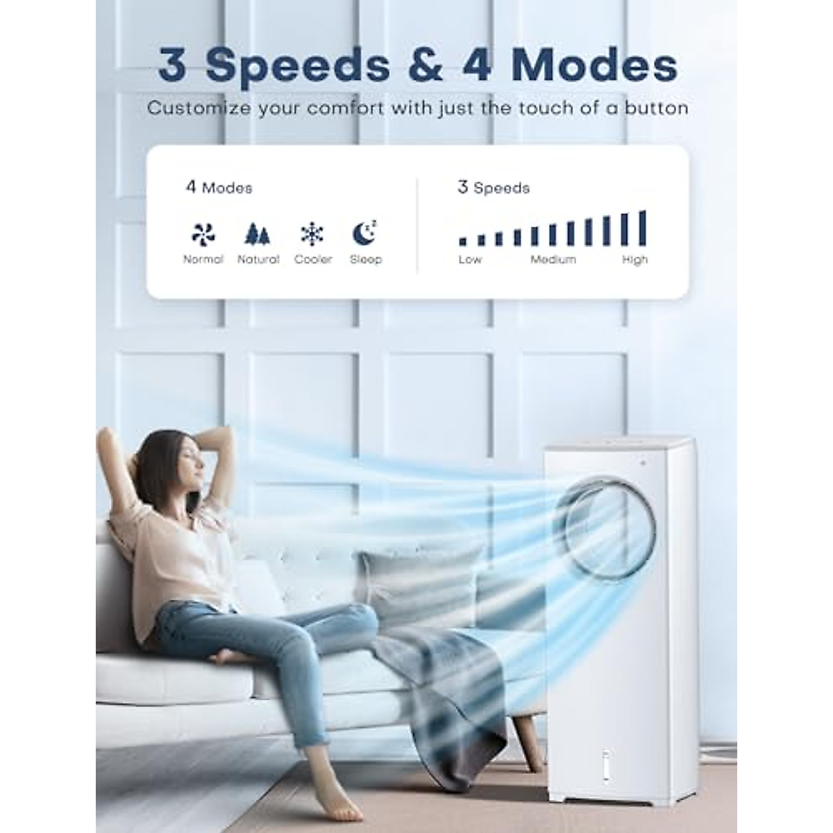 BALKO 3 IN 1 Portable Air Conditioners, 32 INCH Evaporative Air Cooler for Room w/Sleep/Natural/Normal Mode, 3 Speeds, Remote & 1-8H Timer for Auto-Off, 1 Gal Water Tank, Swamp Cooler Bedroom Indoor