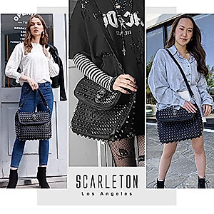 Scarleton Studded Skull Bag for Women, Vegan Leather Gothic Punk Rock Rivet Shoulder Bag, Classic Black Crossbody Handbag - Adjustable Strap Sling H141701