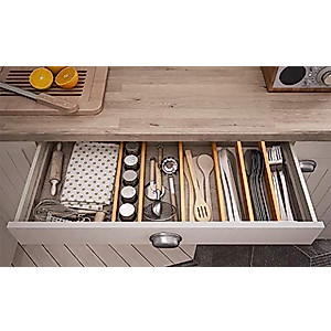 Bamboo Kitchen Drawer Dividers - Adjustable Spring Loaded Drawer Organizers - Drawer separator for Kitchen Utensils, Bedroom Clothes Dresser, Bathroom, and Office - Expands from 17.5" - 22" - 4 Pack