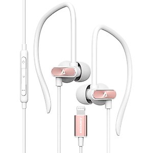 ADPROTECH Lightning Headphones iPhone Earbuds with Ear-Hook Sports Earphones for iPhone 14 13 12 11 Pro Max iPhone X XS Max XR MFi Certified with Mic Rose Gold