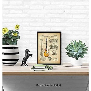 Guitar Patent Print - Iconic Electric Guitar of Famous Musicians - Music Gift for Rock n Roll Fan, Musicians, Guitar Player - Cool Wall Art, Home Decor Artwork Poster Picture - 8x10 Unframed