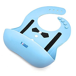 Waterproof Bibs for Toddlers - Silicone Bib –Fits Up to 6 Years Old (Blue Suit)