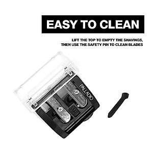 Palladio Double Barrel 3 in 1 Cosmetic Pencil Sharpener with Cover, Stainless Steel Blade, Size Adjuster, Essential for Small and Extra Large Lip Liner, Eyeliner, Brow Pencils