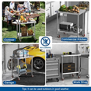 Leteuke Stainless Steel Prep Table, NSF Metal Work Table, SUS201 Commercial Heavy Duty Table with Adjustable Undershelf, Food Prep Table with Wheels for Restaurant Kitchen - 36" x 24" x 37"