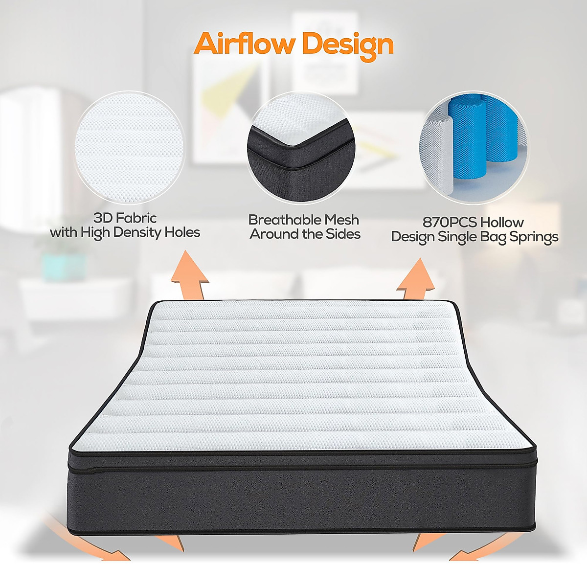 MRH Mattress 12 Inch Gel Memory Foam Twin Size Mattress in a Box Strong Edge Support with Individually Pocket Springs Medium Firm Hybrid Mattress CertiPUR-US Certified White with Black Rim (Twin)