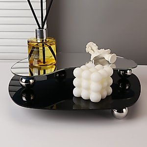 Irregular Acrylic Tray Set, Each Set Contains 1 Black Tray and 1 Silver Tray, Each Tray has 3 Stainless Steel Ball feet, Jewelry Tray, Cosmetics Tray,Aroma Oil Tray,Perfume Tray,Snack Tray