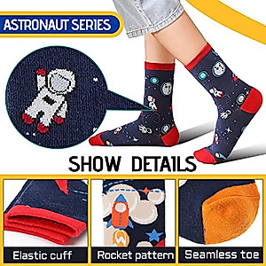 Anlisim Boys Kids Socks Fun Crazy Novelty Funny Crew Cotton Teenage Boy Children Socks 6 Pairs Gift Stocking Stuffers(Rocket,9-14Y)