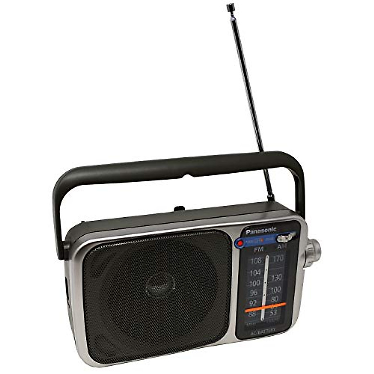 Panasonic Portable Radio AM/FM Battery Powered Electric with LED Tuning Indicator | 5 Core Radio, Best Sound and Reception, Small Size, Plug Option | Includes 4 AA Batteries and Cleaning Cloth