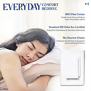 Mayfair Linen 100% Organic Cotton Percale Sheets Queen Size - Cotton Percale Sheets Queen, 4 Piece Queen Percale Sheet Set, Soft Crisp, Cooling Sheets, 16" Deep Pocket Hotel Sheets Queen Size - White