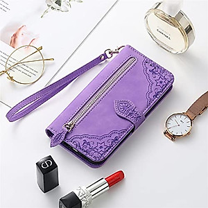 HUANGTAOLI Case for Oppo A53, Zipper Wallet Pocket Magnet Closure Kickstand Handbag Phone Case for Oppo A53 Purple