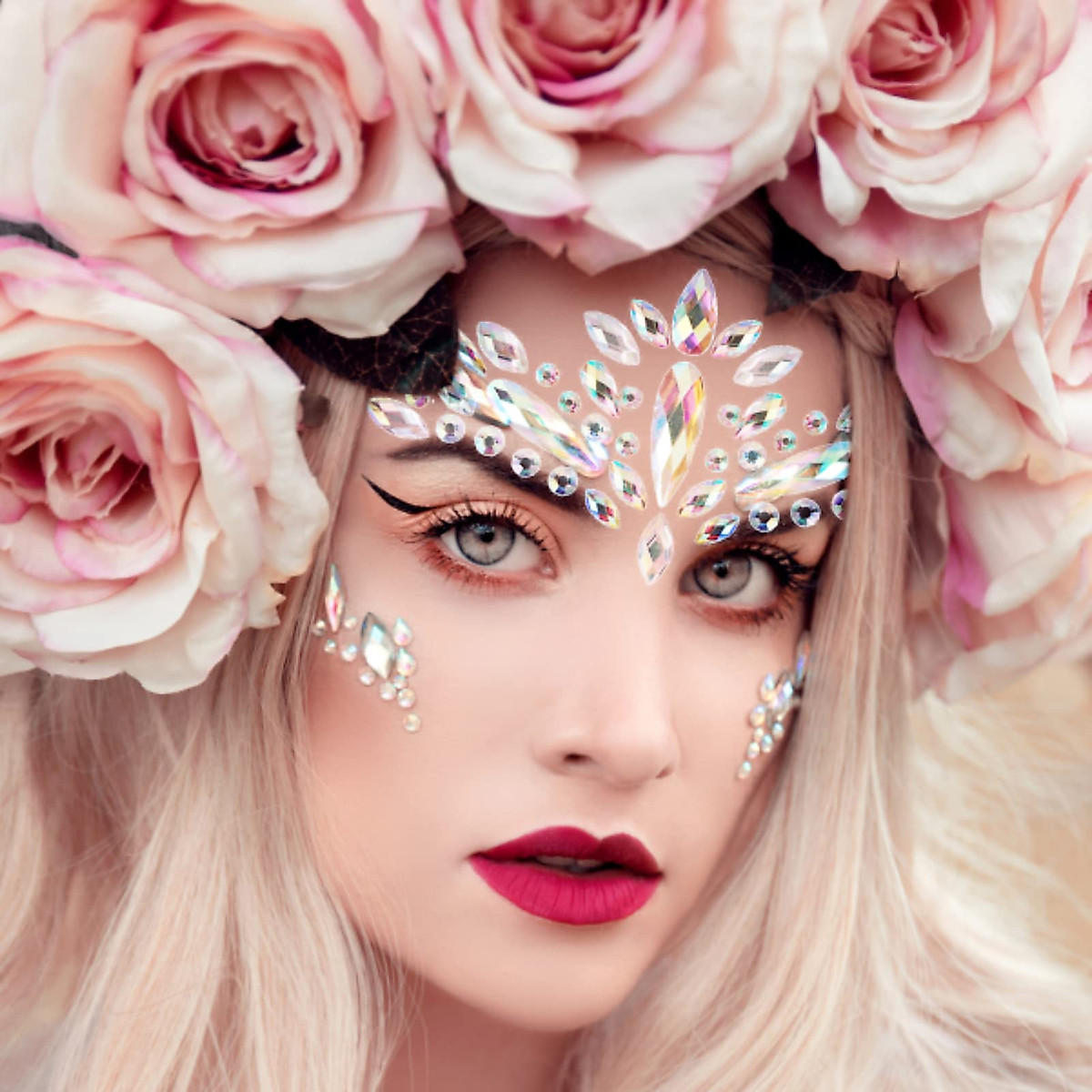 6 Sets Mermaid Face Jewels Rhinestone Face Gems Stick on Halloween Cosplay Party Carnival Festival Crystals Temporary Tattoos