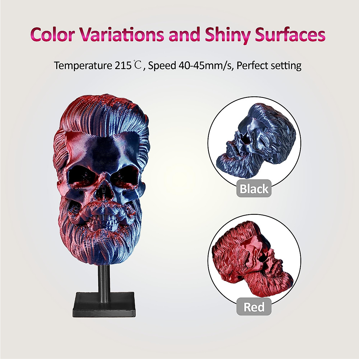 HELLO3D PLA 3D Printing Filament 1.75mm Dual Color Silk Filament,Silk Shiny Red Black 2 Colors in 1 Coextrusion 3D Printer Filament 1KG 1.75mm 3D Printing Material with Bicolor Dichromatic 2 Colors