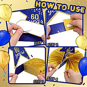 8 Pieces Gold and Blue 60th Birthday Table Centerpieces, 60th Birthday Honeycomb Table Centerpieces, 60th Birthday Table Decorations Birthday Party Supplies for 60th Table Birthday Decorations