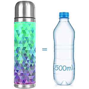 Stainless Steel Vacuum Insulated Mug, Multi Grid Clean Print Thermos Water Bottle for Hot and Cold Drinks Kids Adults 17 Oz