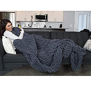 Chunky Knit Throw Blanket Soft Cozy Chenille Casual Handwoven Blanket for Bed Sofa Chair Home Decor (Dark Gray, 40" × 48")