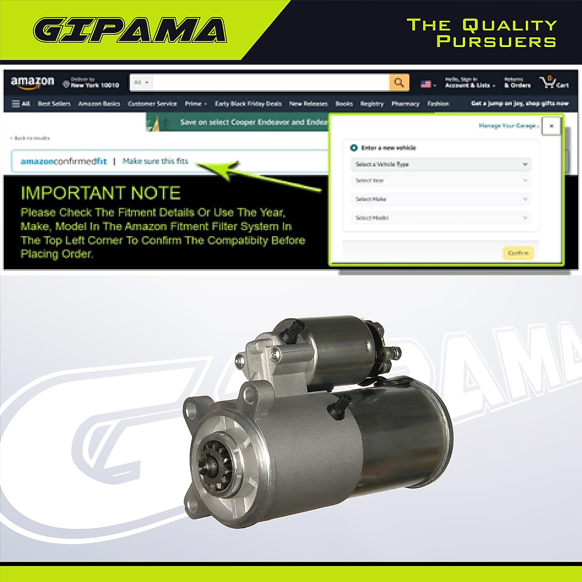 Gipama New Starter 6646N Replacement for Gas Engine Ford Excursion Expedition F1-50 F-250/ F-350/ F-450/ F-550 Super Duty F53 F59 Mustang, Lincoln Blackwood Mark LT Navigator.(6646)