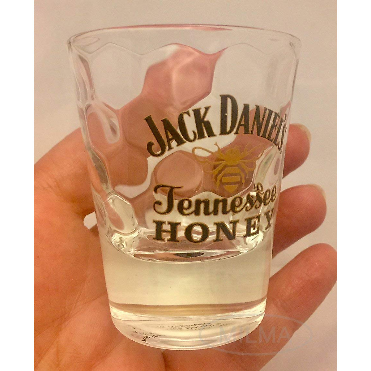 Jack Daniel's Shot Glass Bee Logo Whiskey Glass Honeycomb Faceted Glass Barware Collection Made in Italy