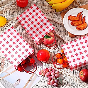 50 Pieces Gingham Kraft Paper Gift Bags with Handles Buffalo Plaid Goodies Bags Red and White Paper Bags Present Party Favor Bags for Wedding Christmas Birthday Party Supplies, 5.91 x 8.27 x 3.15 Inch
