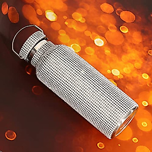Diamond Water Bottle, Bling Rhinestone Vacuum Flask Glitter Thermos Bottles, Stainless Steel Insulated Water Bottle Refillable Water Bottle With Chain for Women Girl Gift (25oz/750ml, Silver)