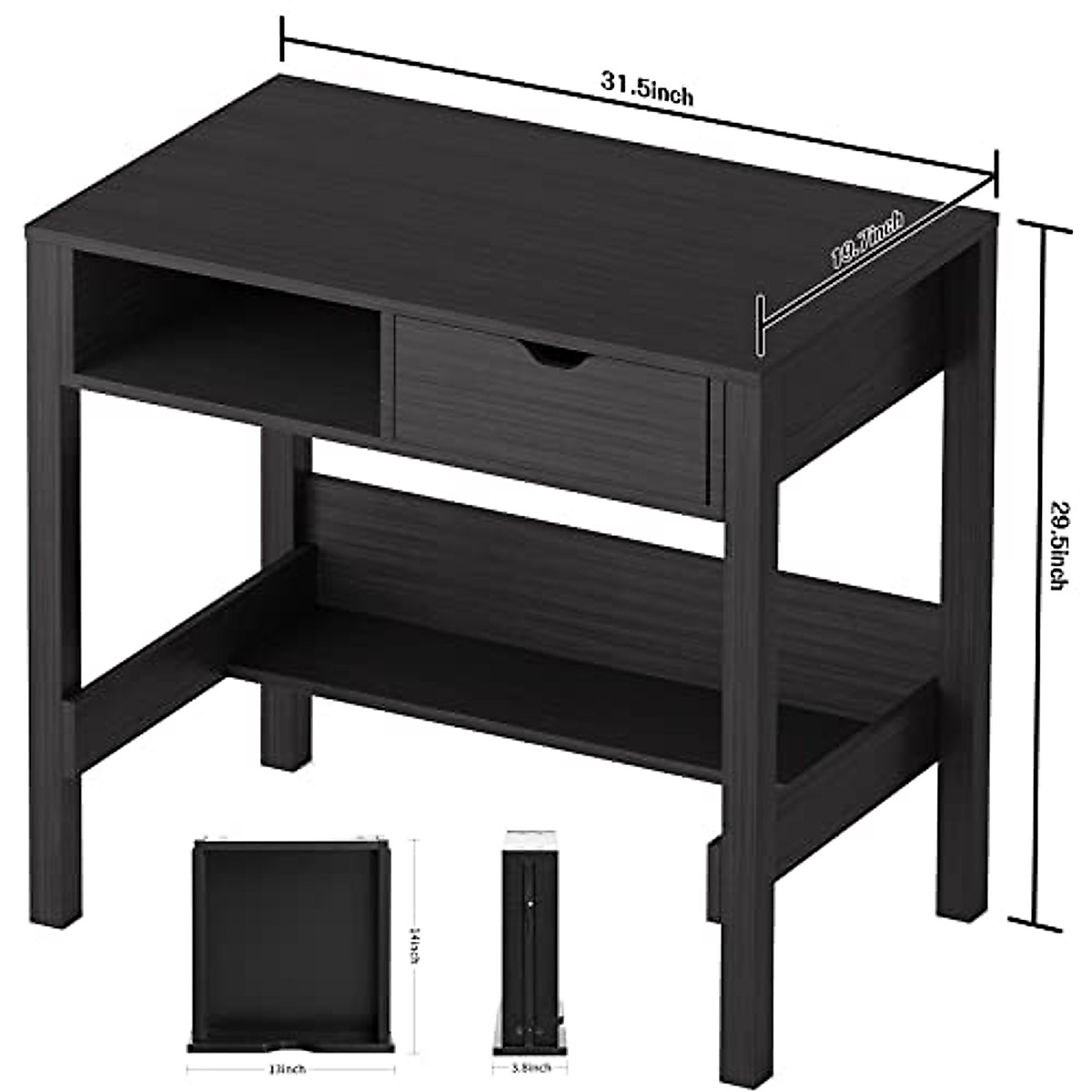 DOSLEEPS Computer Desk with Drawers - Office Desk, 32 inch Writing Desk with Storage Shelves, Vanity Small Desk, Console Table for Living Room, Bedroom, Black.