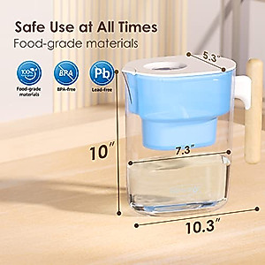 Waterdrop 200-Gallon Long-Life Chubby 10-Cup Water Filter Pitcher with 1 Filter, NSF Certified, 5X Times Lifetime, Reduces PFAS, PFOA/PFOS, Chlorine, BPA Free, Blue