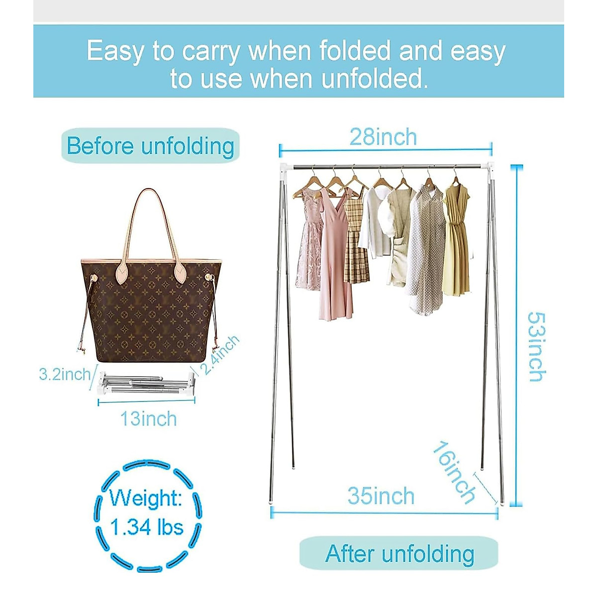 Heekaby Portable Travel Garment Rack, Collapsible Clothing Rack Extra Compact and Lightweight, Folding Clothes Rack for Travel Camping Drying RV Indoor Outdoor