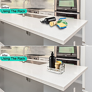 TEZZ Sponge Holder for Kitchen Sink- Stainless Steel Kitchen Storage Sink Caddy for Organizing Sponge, Brush & Dish Soap Dispenser, Kitchen Sink Organizer Rack with Adhesive or Counter top, Silver