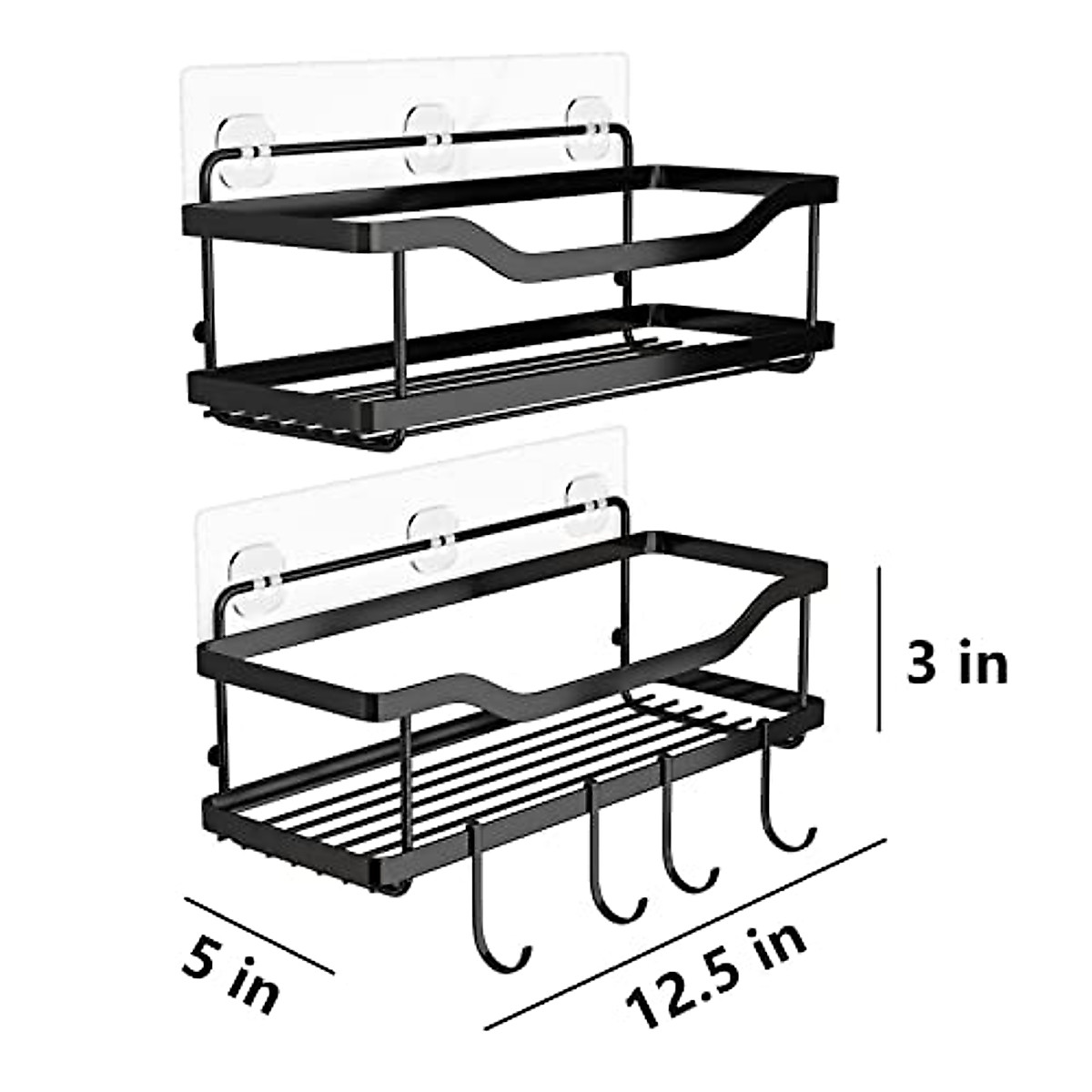 TESOT Shower Caddy, Adhesive Shower Shelf, No Drilling Shower Organizer, Rust Proof Stainless Steel Shower Rack with Hooks for Bathroom Storage, 2 Pack, Black