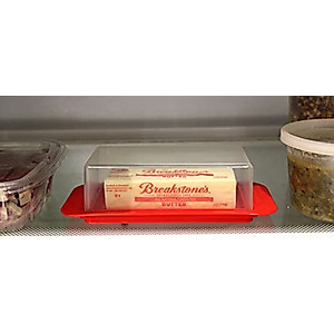 Butter Dish With Cover and Handles Fits Both Elgin East Coast and West Coast Bars of Butter (Red)