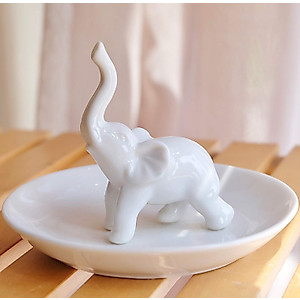 PUDDING CABIN White Elephant Ring Holder Dish Ring Tray for Jewelry | Elephant Gifts for Women Christmas | Birthday Gifts for Woman | Elephant Mom Gifts Wedding Christmas Mother's Day Gifts