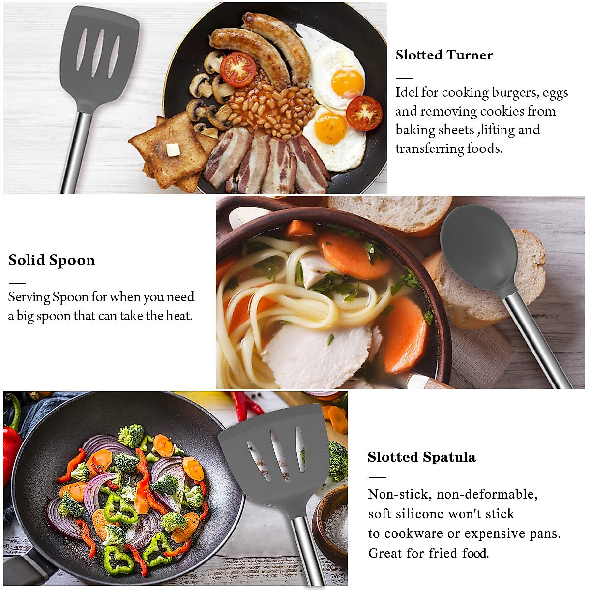 Silicone Cooking Utensils Set,Kitchen Utensils 26 Pcs Set,Non-stick Heat Resistant Silicone,Cookware with Stainless Steel Handle