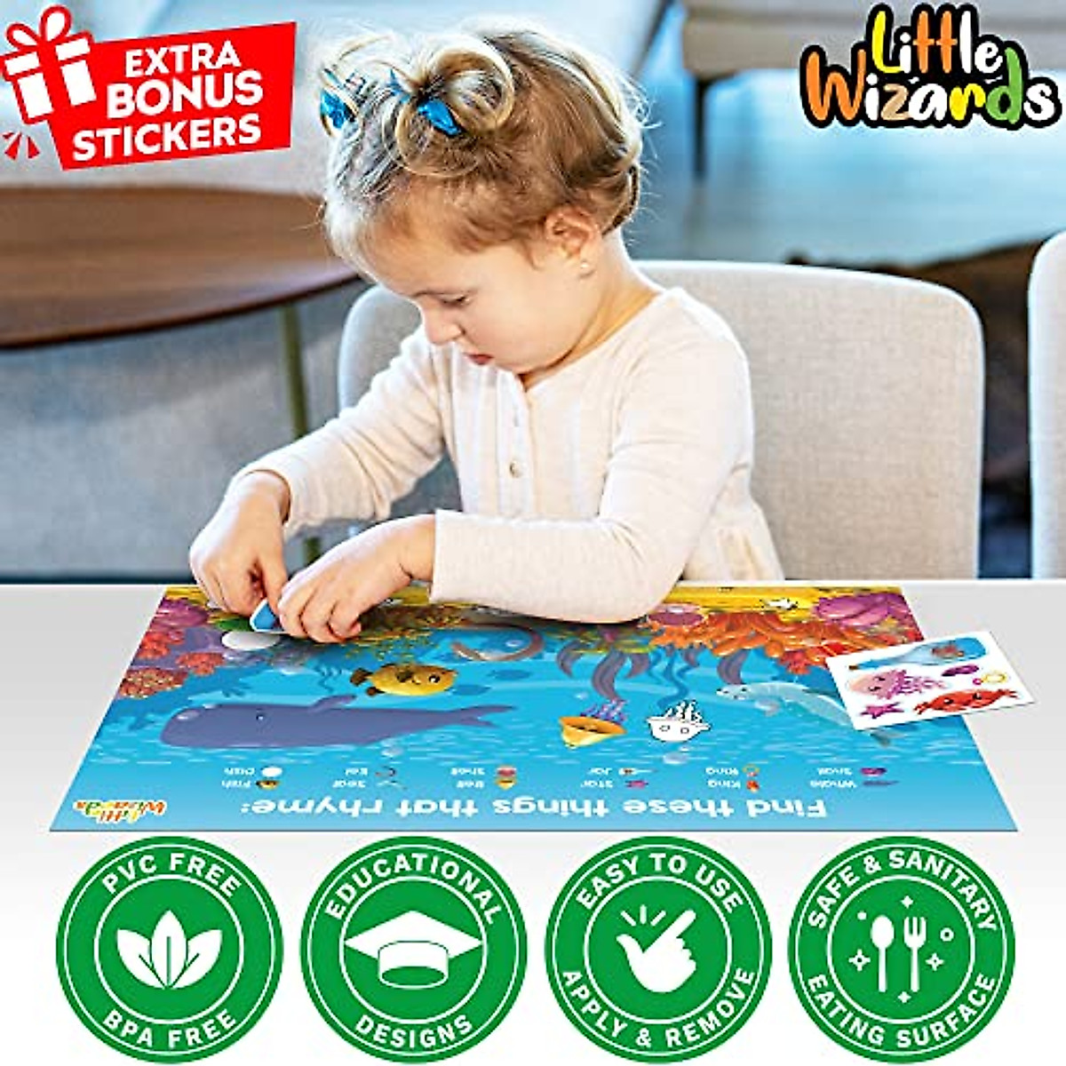 Disposable Placemats for Baby with Stickers - Kids Placemats for Dining Table - Disposable Placemats for Kids That Stick - Toddler Placemats for Dining Table - Baby Placemat Plastic Placemats for Kids