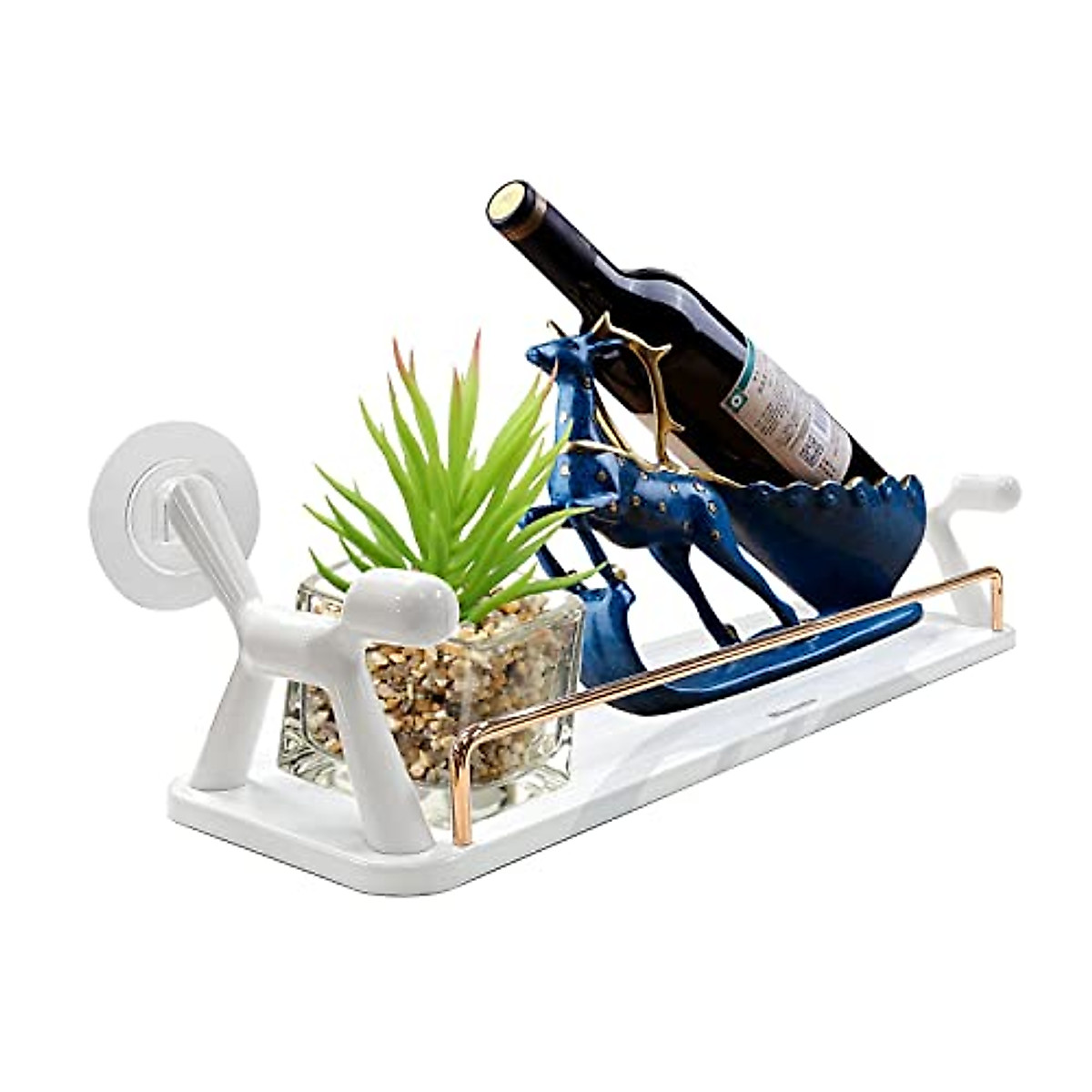 hisucbetter Floating Shelf Wall Mounted, Floating Shelves for Bedroom, Bathroom, Living Room, Kitchen, Laundry Room Storage & Decoration. L15.75XD4.72IN, White Shelves for Wall Decor. (White+Gold)