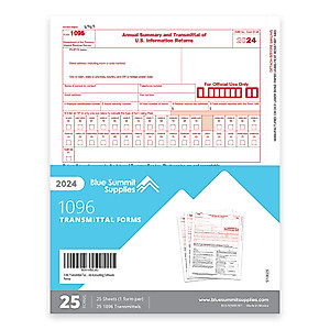 1096 Transmittal 2022 Tax Forms, 25 Pack of 1096 Summary Laser Forms, Compatible with QuickBooks and Accounting Software