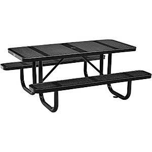 Global Industrial 72" Rectangular Perforated Metal Outdoor Picnic Table, Red