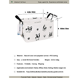 ONOEV Rectangular Fabric storage box, decorative basket and finishing basket with handle are used for the storage of clothes, books and sundries (Bulldog) 14.9’’L ×10.2’’W×9.05’’H inches
