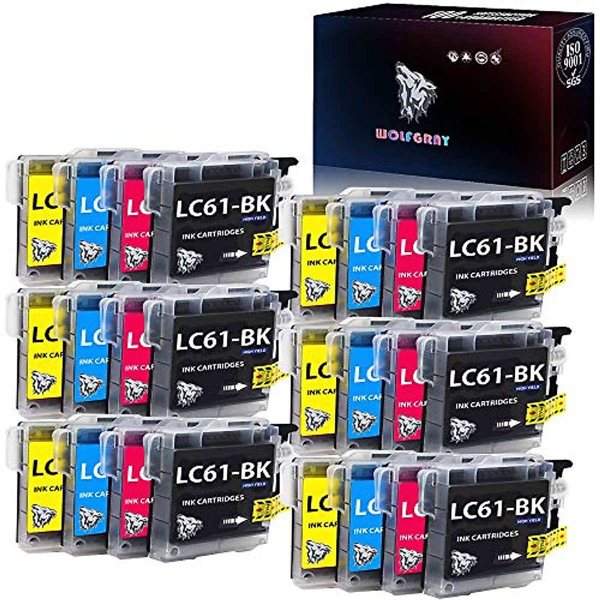 Wolfgray 24PK LC61 Compatible LC61BK LC61C LC61M LC61Y Ink Cartridge for Brother MFC-490CW MFC-495CW MFC-J615W MFC-J630W MFC-790CW MFC-290C DCP-165C DCP-385C DCP-585CW MFC-5490CN MFC-5890CN MFC-6490CW