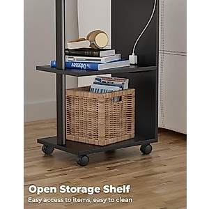 yamagahome End Table with Charging Station, 4-Tier Nightstand with Charger Station, Narrow Side Tables Living Room, Bedroom for Small Spaces, Small Bedside Table with USB Ports and Outlets, Black